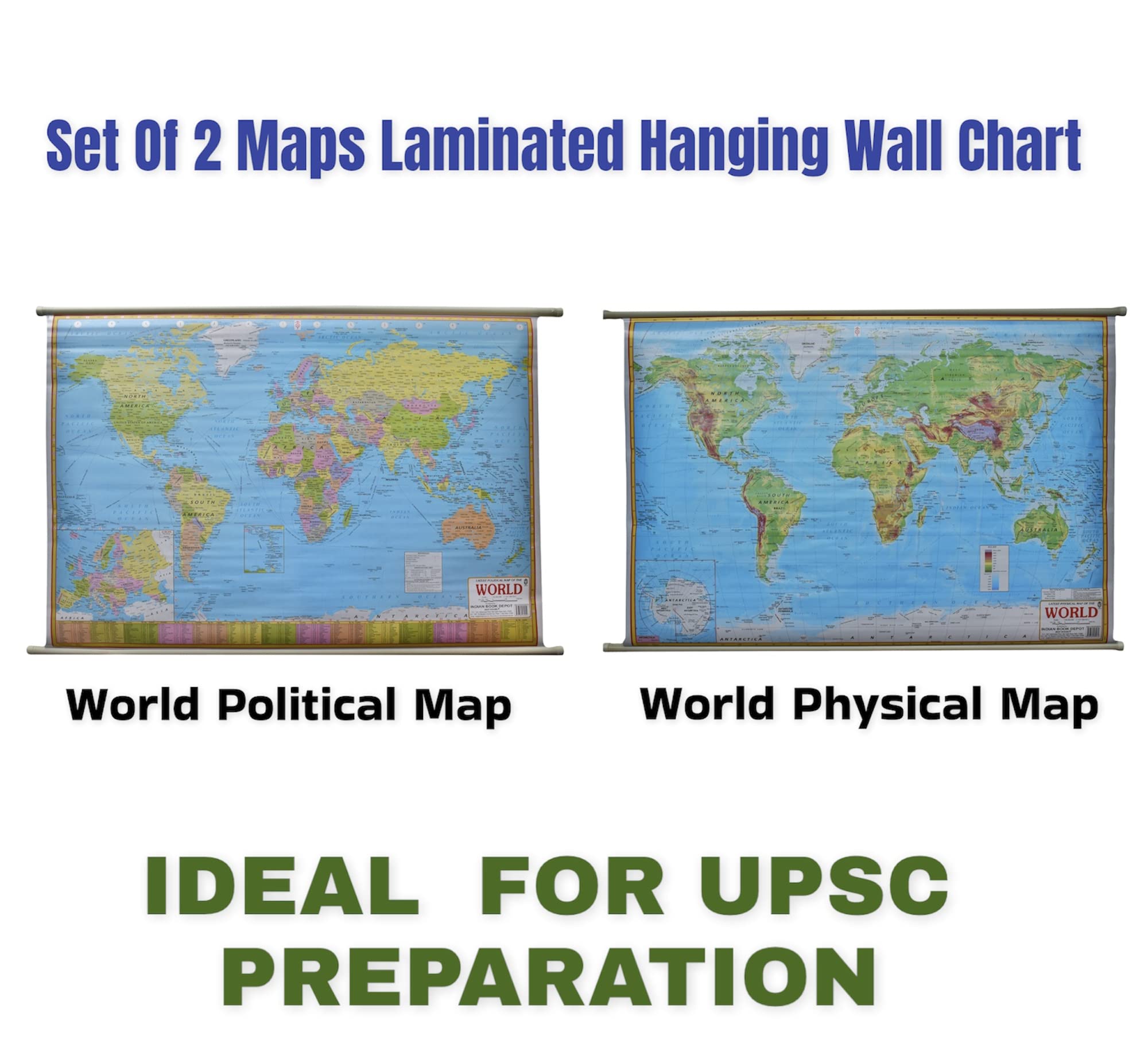 World Political And Physical Map Chart Laminated Set Of 2 | Desertcart ...