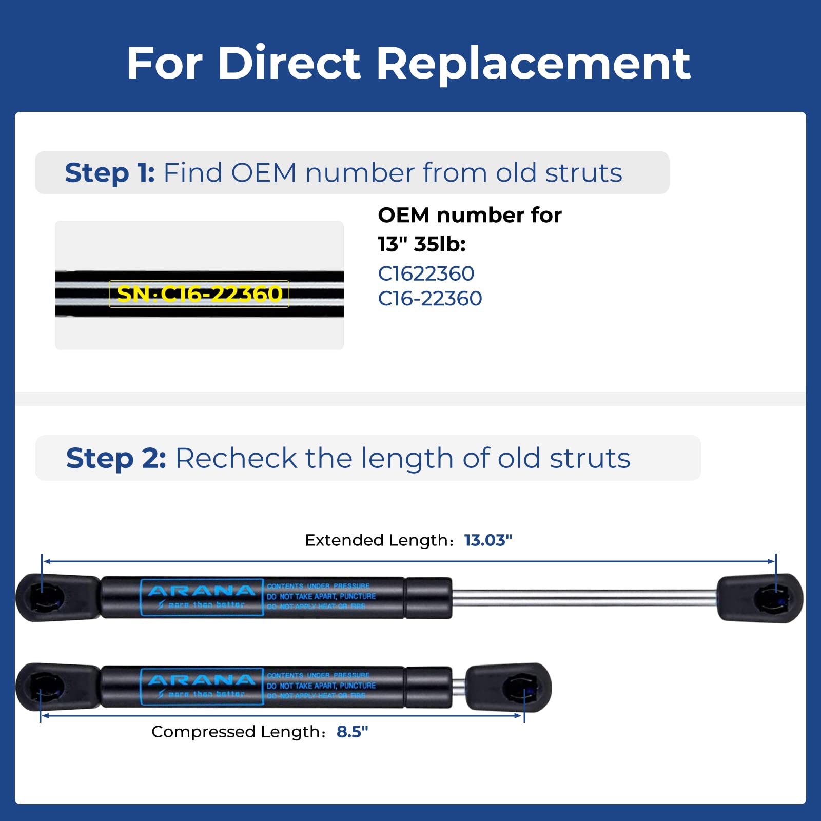 Snapklik.com : C16-22360 13 Inch 35 Lbs Gas Struts Spring Shocks ...