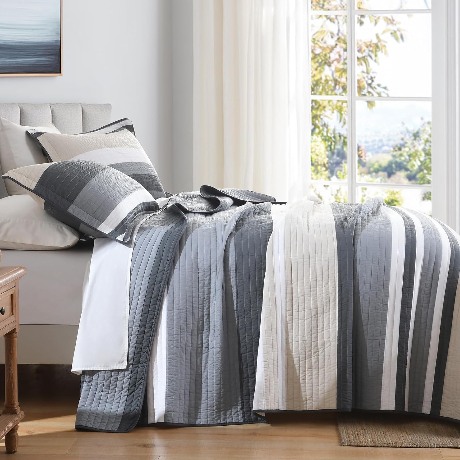 Amazon.com: SOElinens Quilts Queen Size - Gray Quilt Set with Matching ...