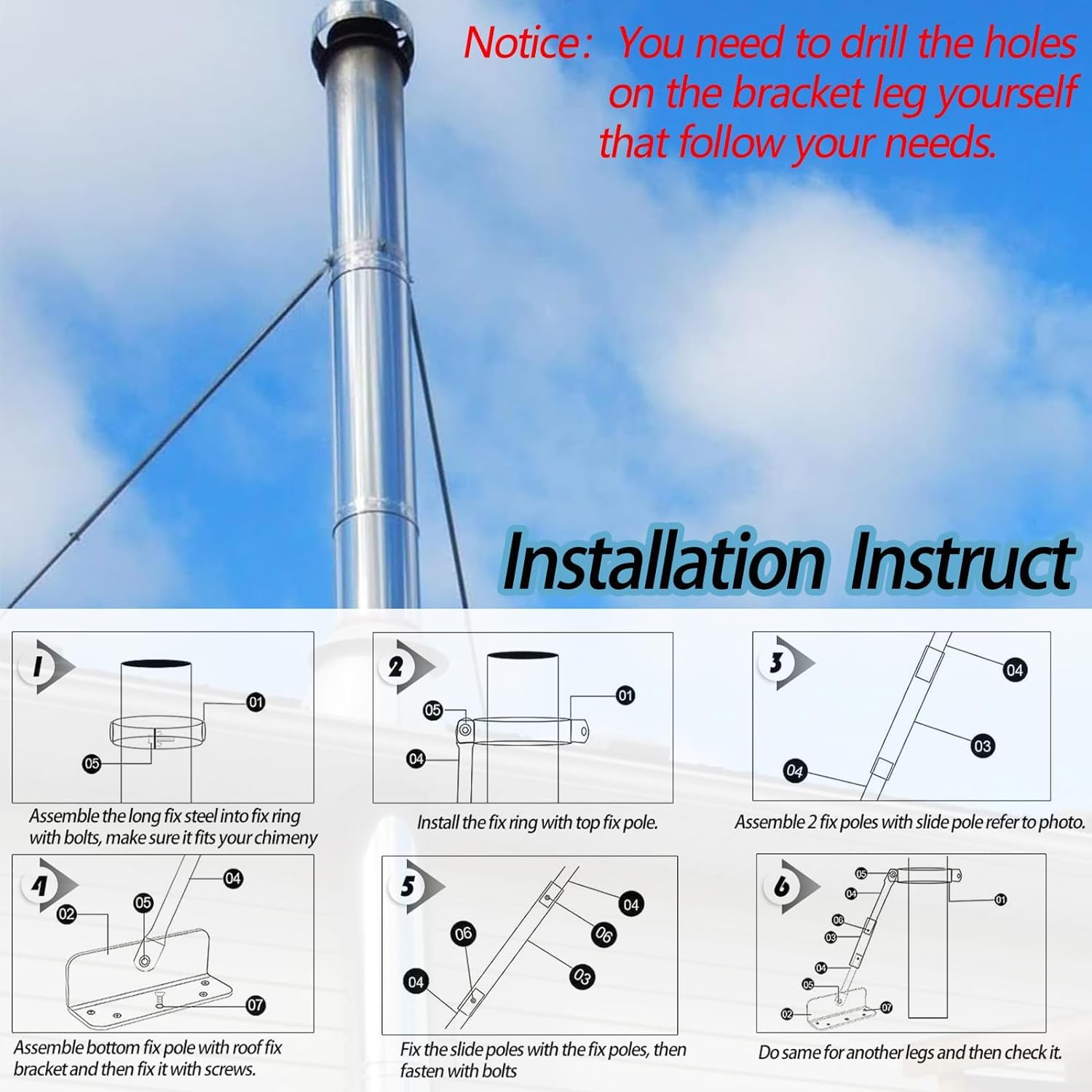 Snapklik.com : 6DP-XRB DuraPlus 10"" Extended Chimney Roof Bracket ...