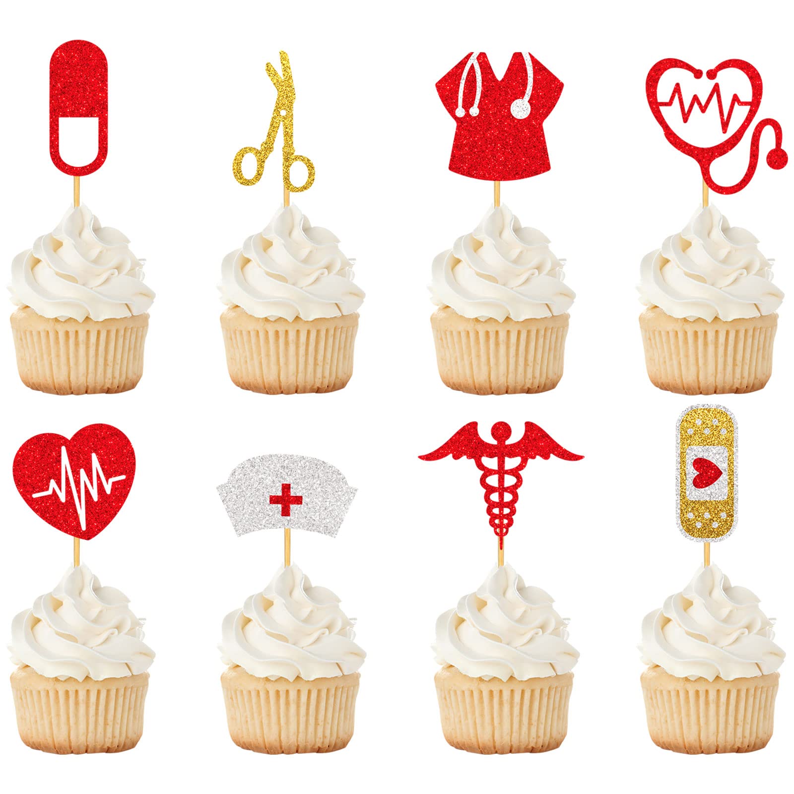 Amazon.com: Whaline 25Pcs Nurse Cupcake Toppers Glitter Nursing School ...