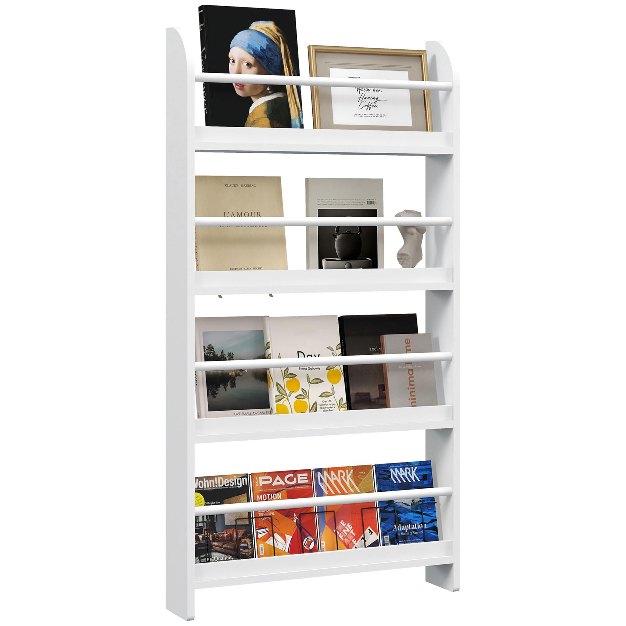 HOMCOM Wood Wall/Standing Magazine Holders Book Rack Shelf 4 Tiers ...