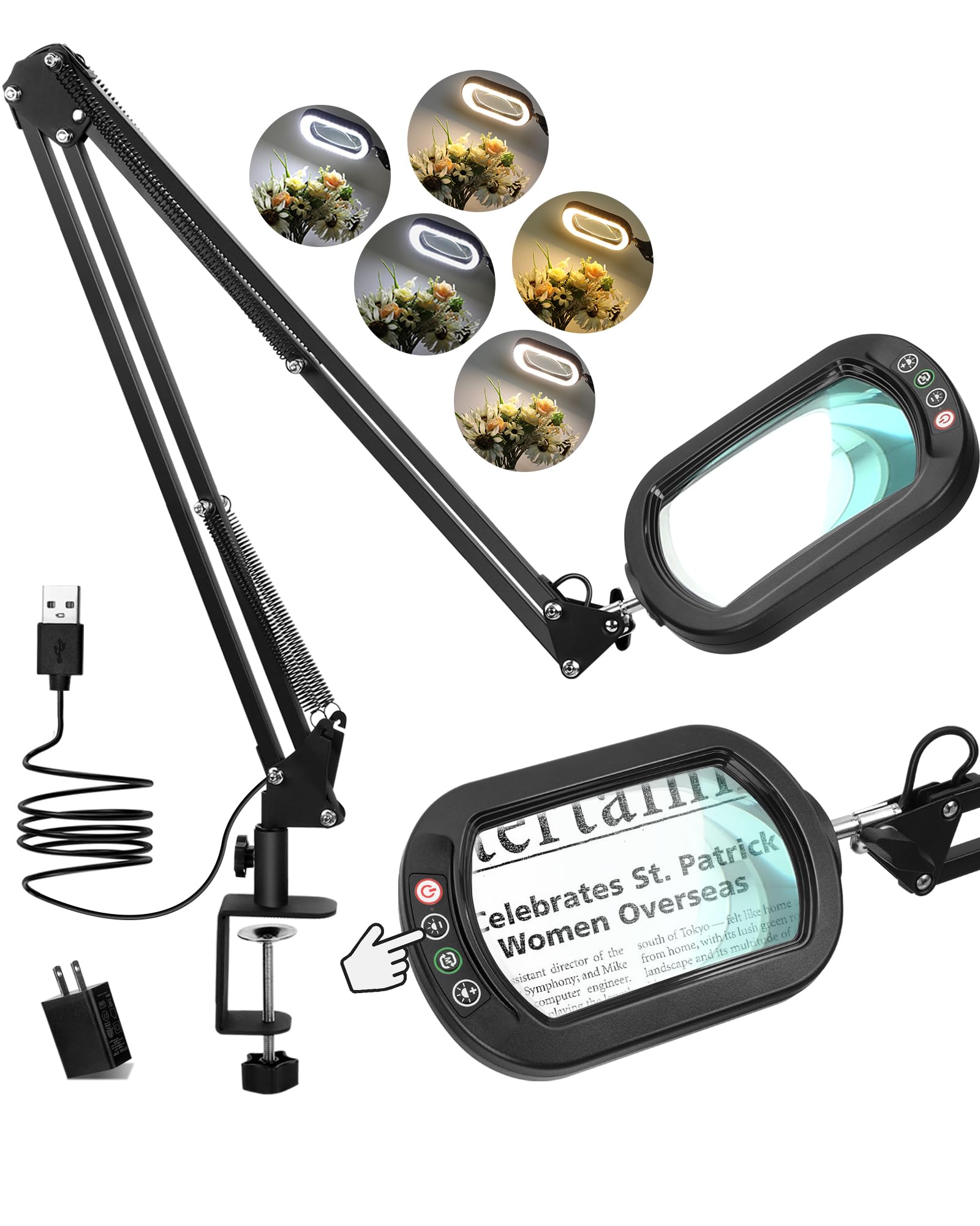 10X Rectangle Magnifying Glass with Light and stand, 2*16 Inch Swivel ...