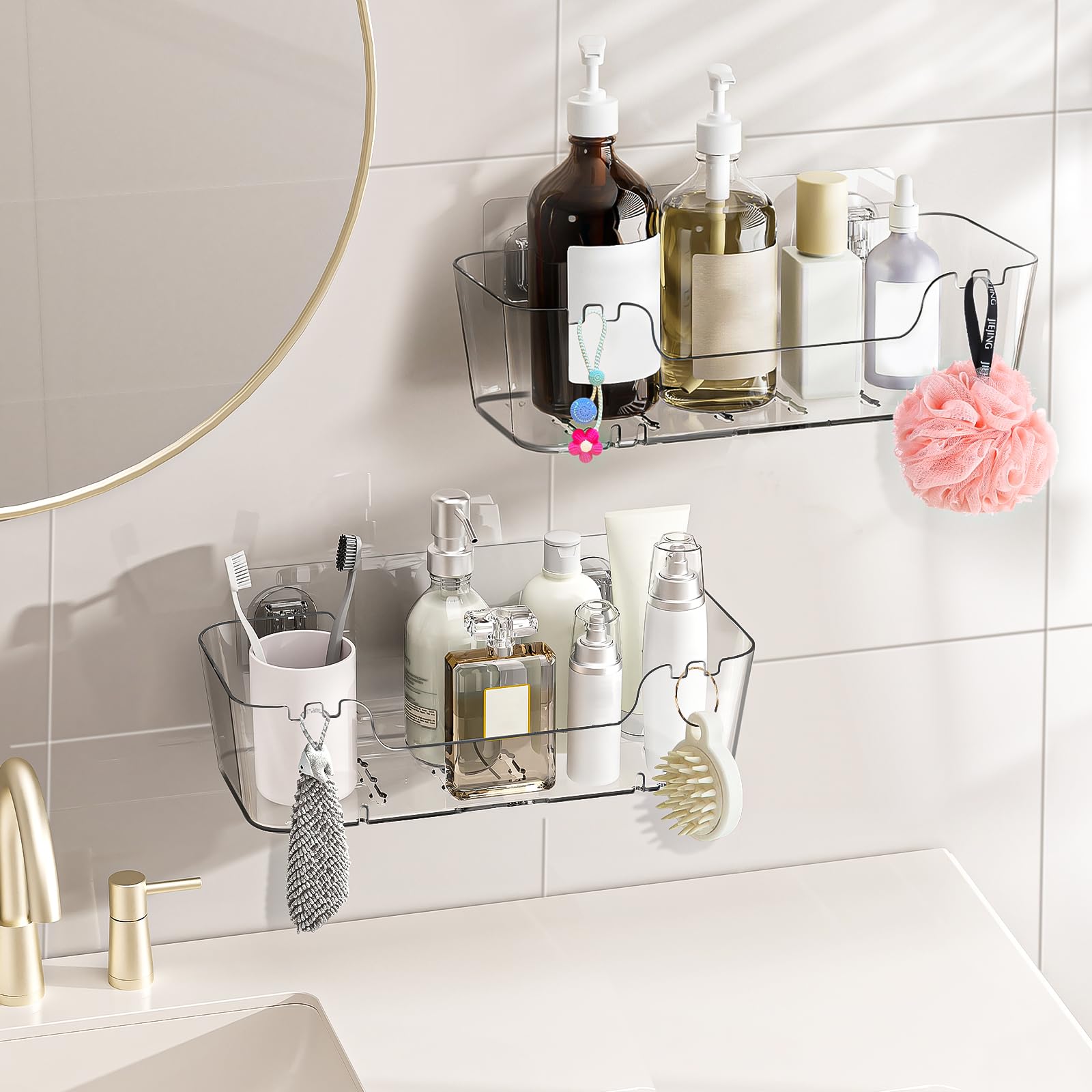 CGBE 2 Pack Acrylic Shower Shelves, Self Adhesive Bathroom Shelf with ...