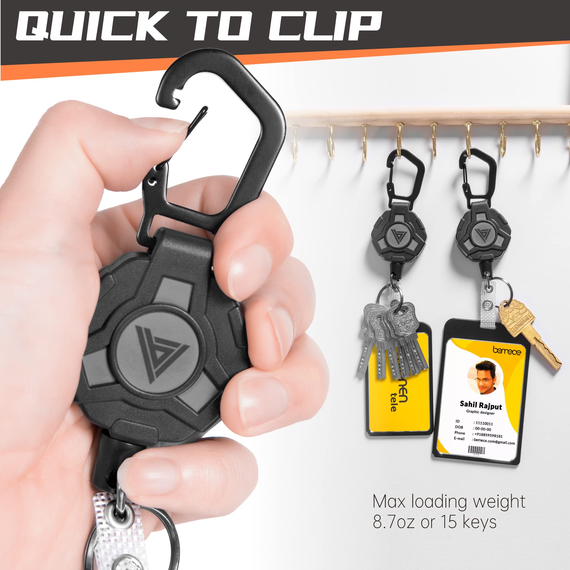 Snapklik.com : Bemece 2 Pack Retractable Keychain Heavy Duty Carabiner ...