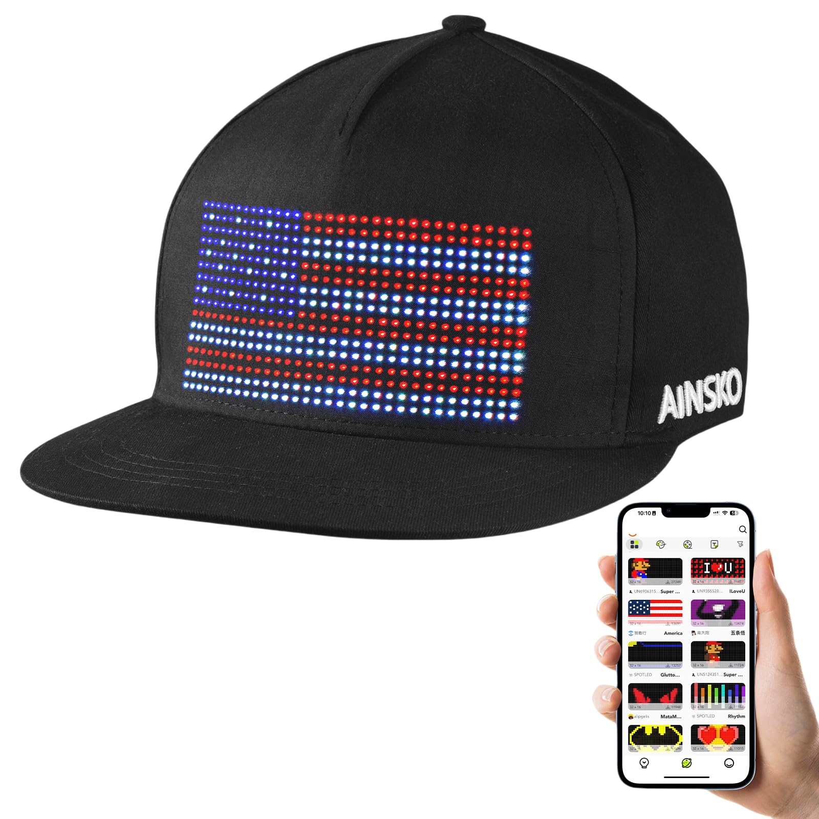 LED Snapback Cap-LED RGB Screen Programmable APP Control LED Scrolling ...