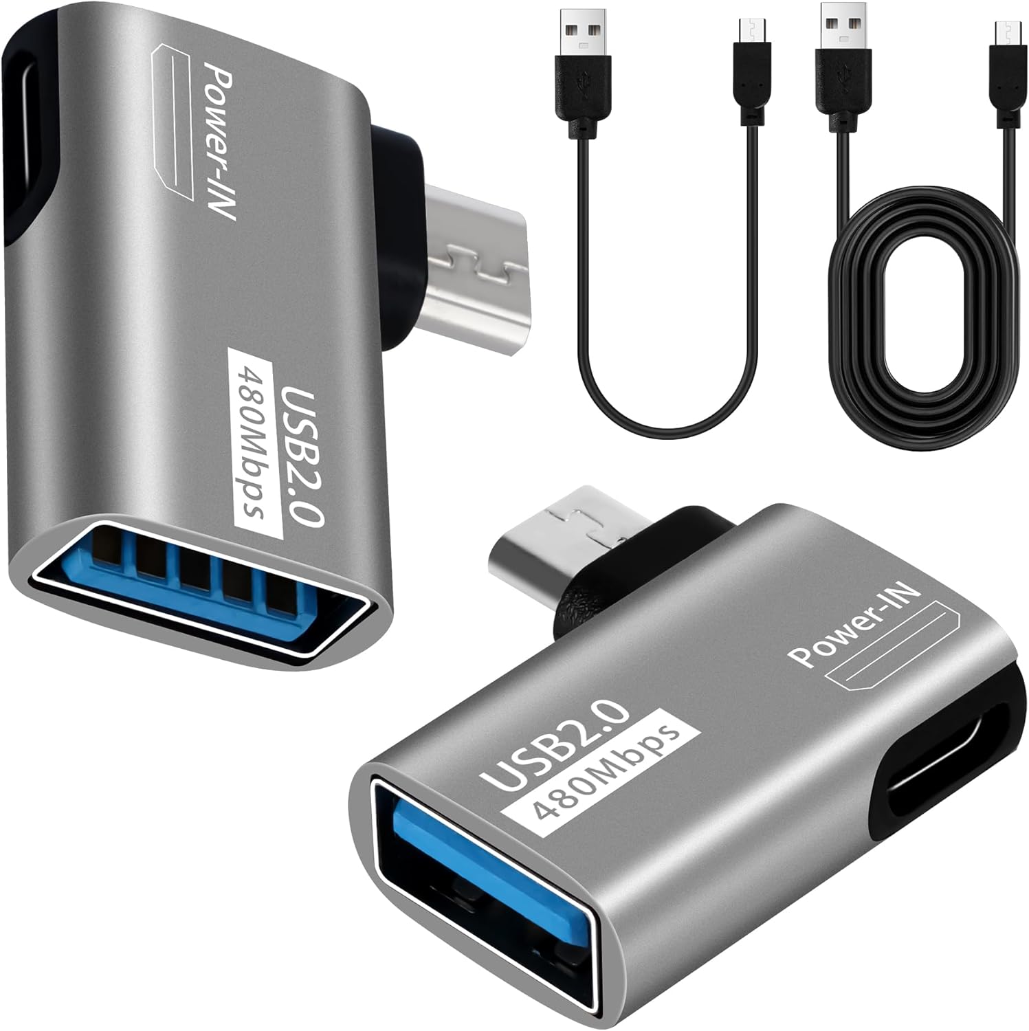 Togconn - Paquete de 2 adaptadores micro USB a USB OTG de 90 grados con carga USB : Amazon.com ...