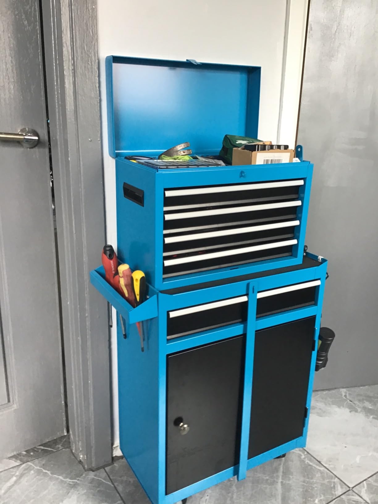 POLLOR Metal Tool Cabinet Storage Box Chest With 5 Drawers Portable ...