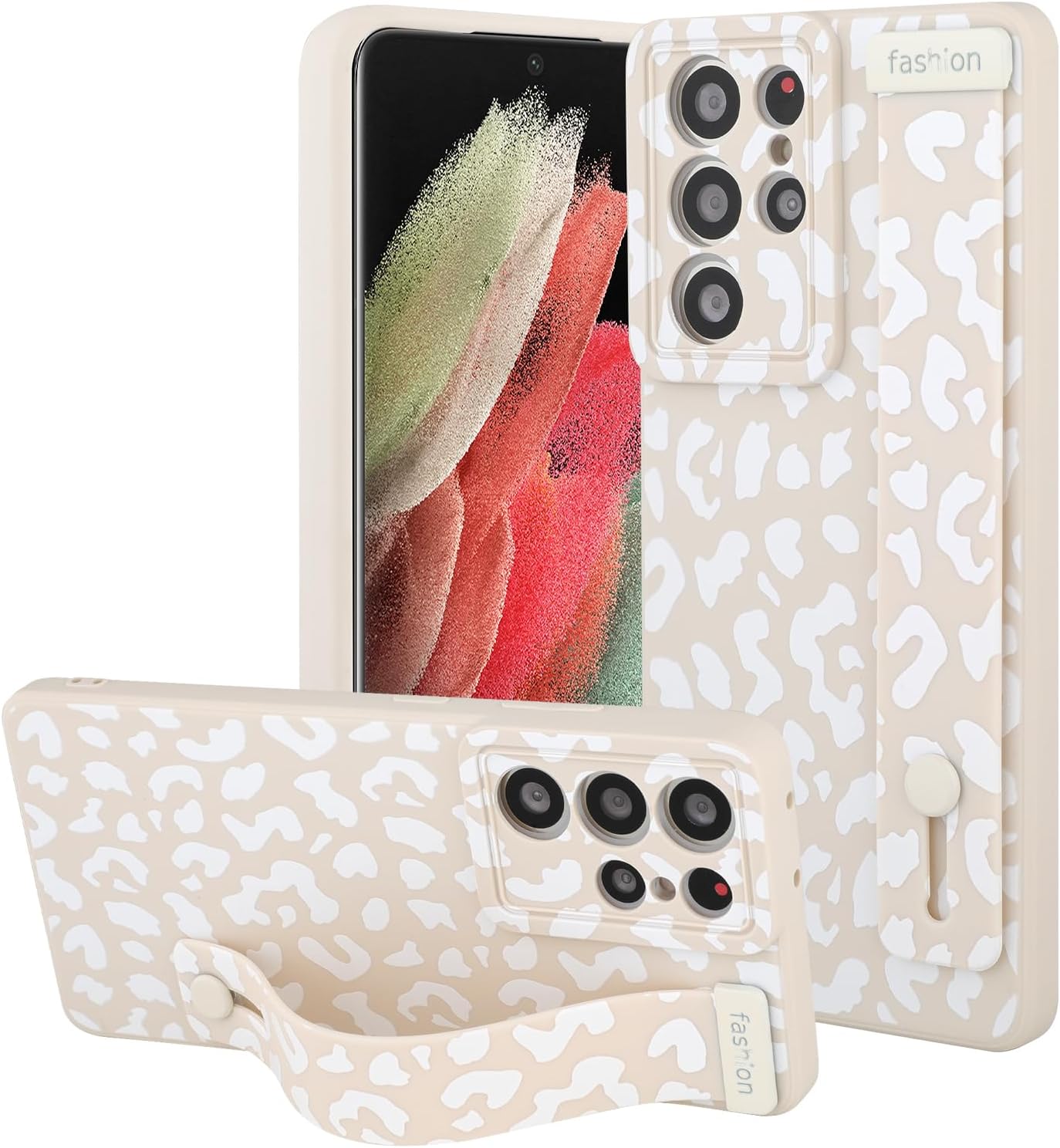 Amazon.com: OOK Compatible with Samsung Galaxy S21 Ultra Leopard Case with Wrist Strap, White ...