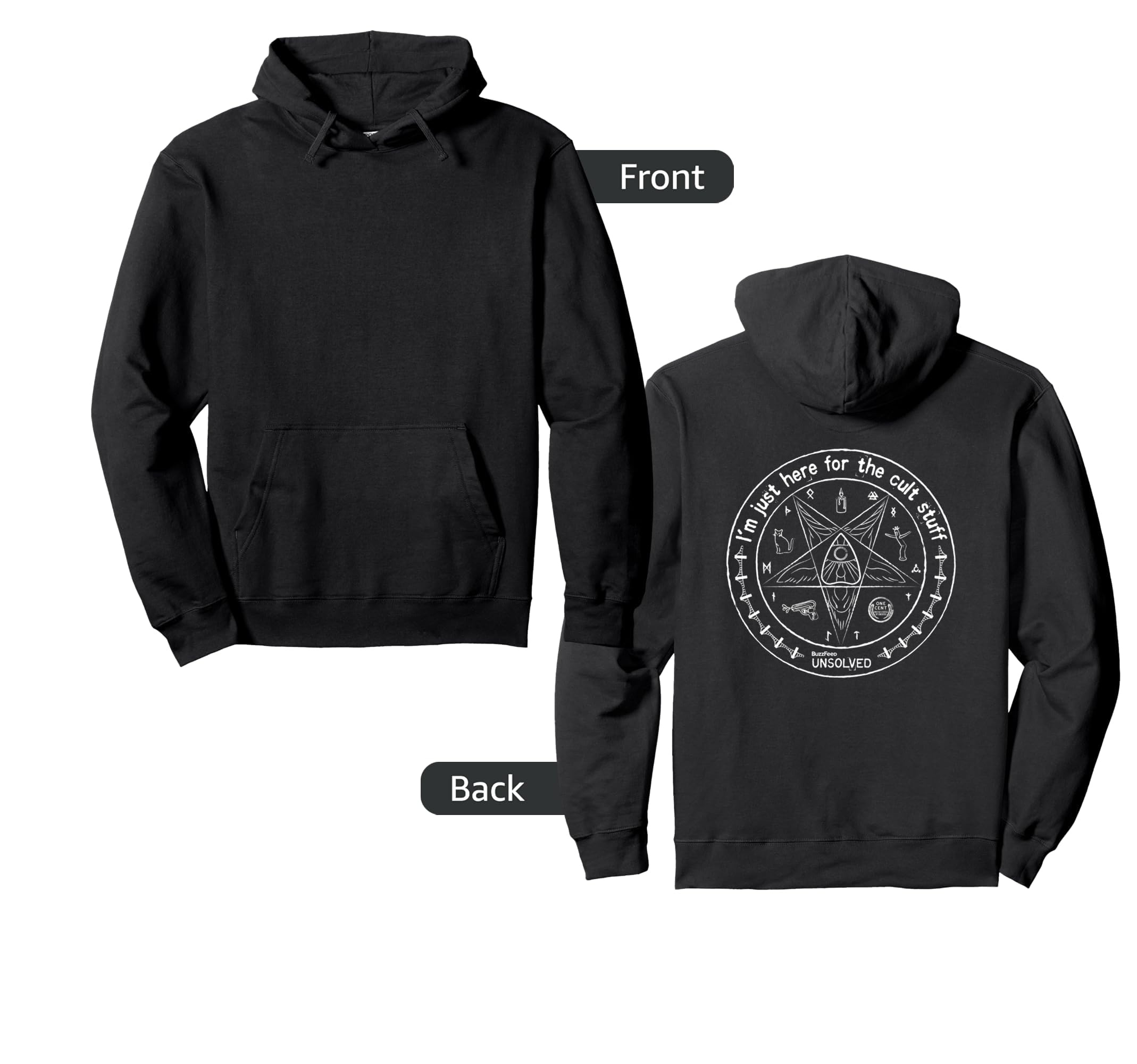Amazon.com: BuzzFeed Unsolved Cult Stuff Hooded Sweatshirt Pullover ...