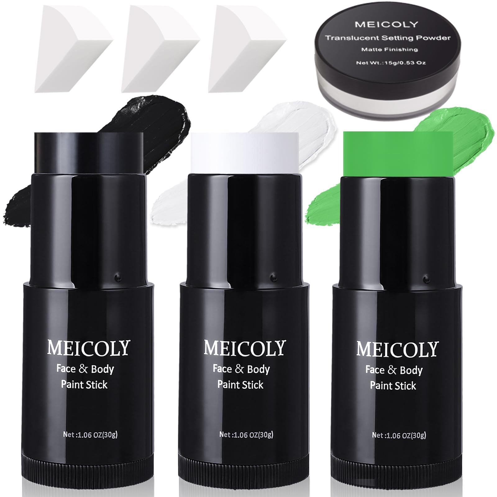 Snapklik.com : MEICOLY 7Pcs Black White Green Face Body Paint Stick Set