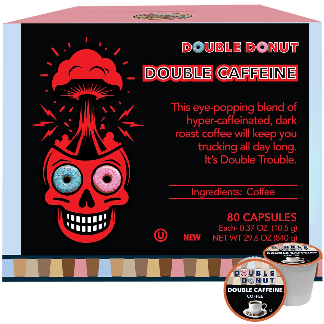 Amazon.com : Double Donut Coffee High Caffeine Coffee Pods, Extra ...