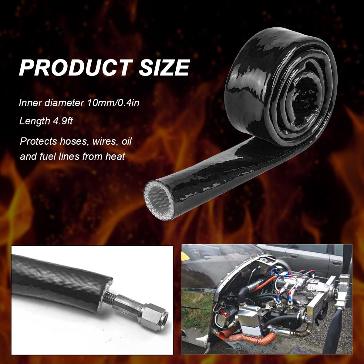 Snapklik.com : Heat Shield Fire Sleeve, 3/8" ID5FT Silicone Coated ...