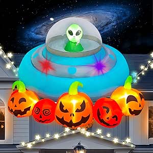 Amazon.com: KFURNIKN Halloween Inflatable UFO Alien Decorations, 6 Ft Inflatable Alien Party ...