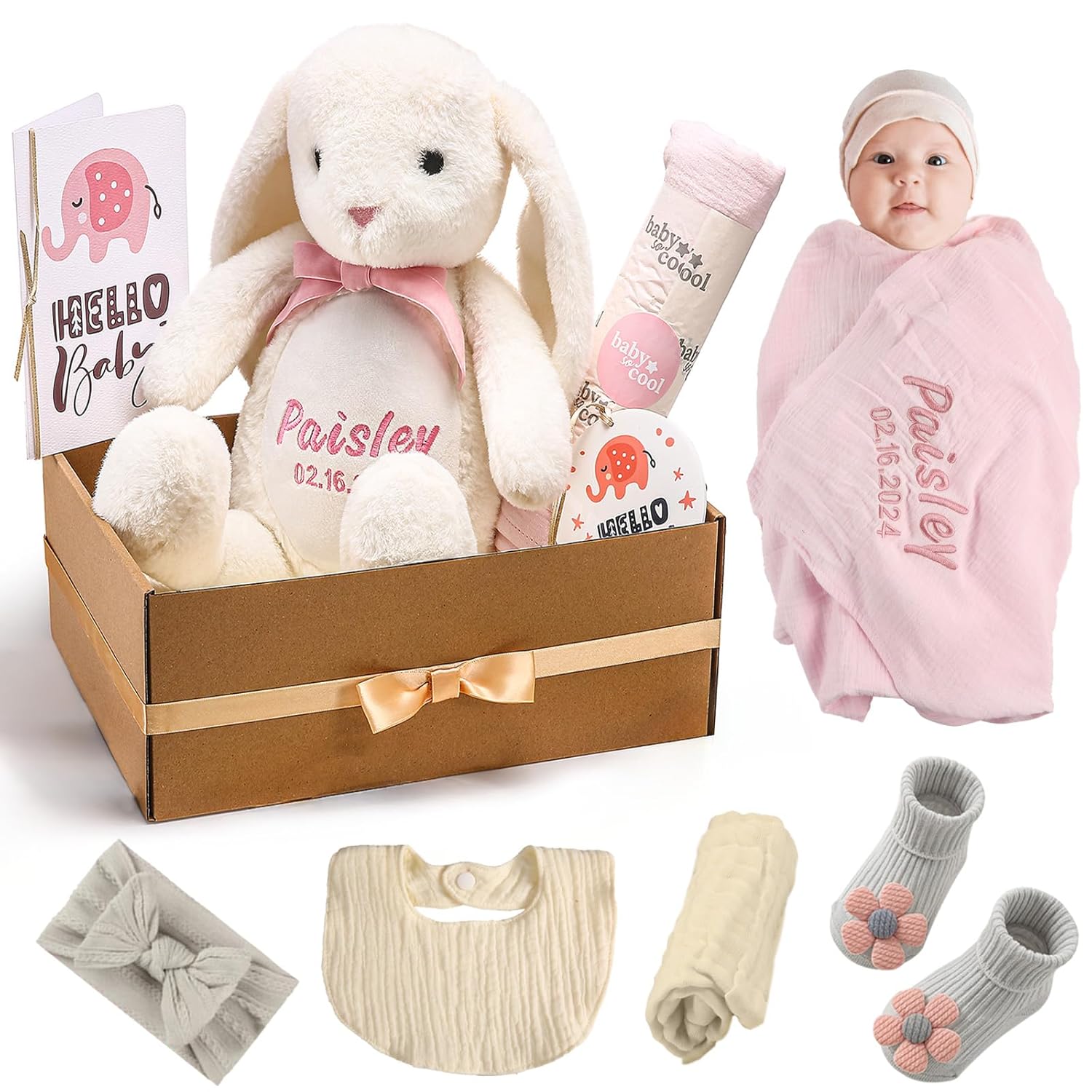 Amazon.com: Personalized Baby Gift Set for Newborn Girls 8-Pieces Baby ...