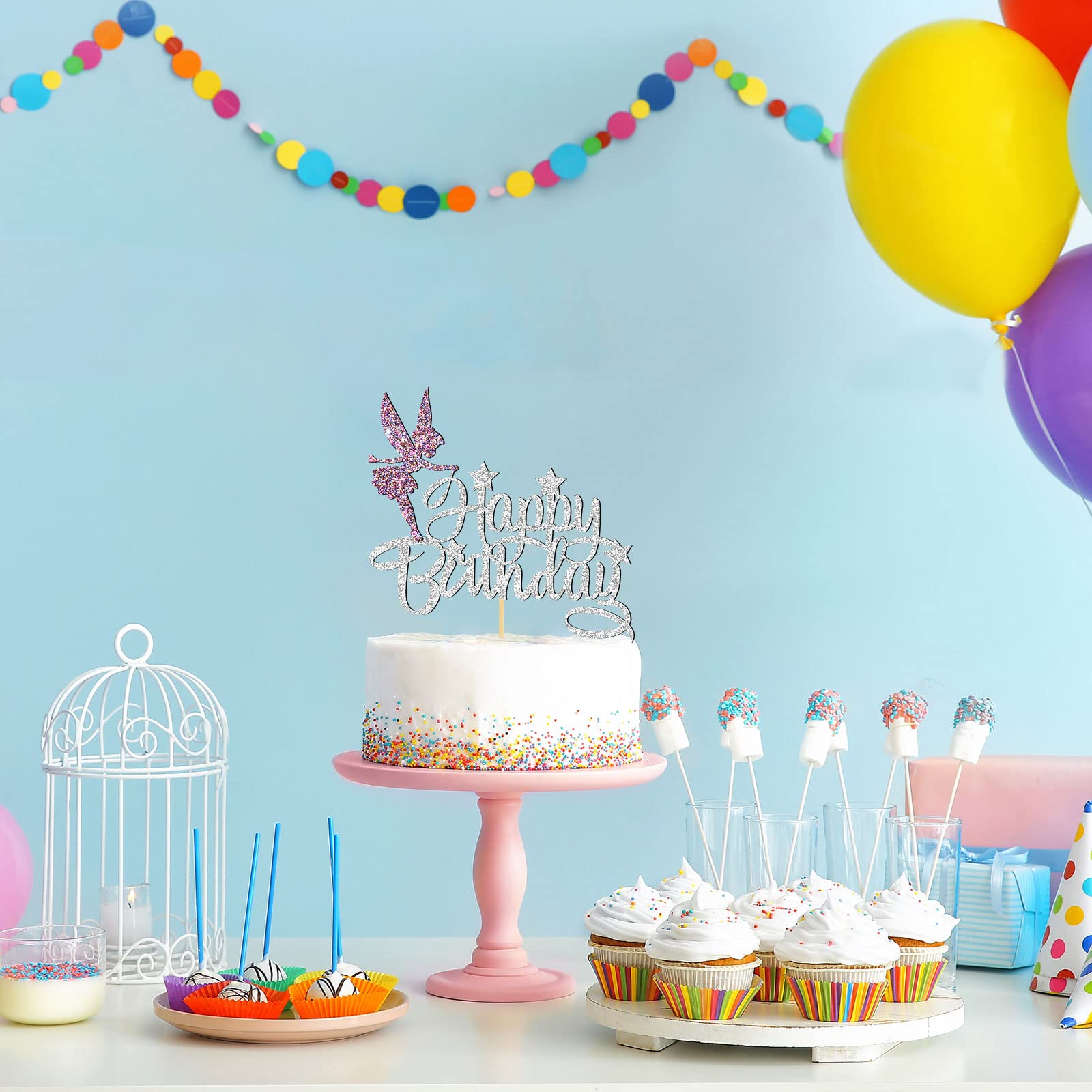 Snapklik.com : Sliver Glitter Fairy Peri Happy Birthday Cake Toppers ...