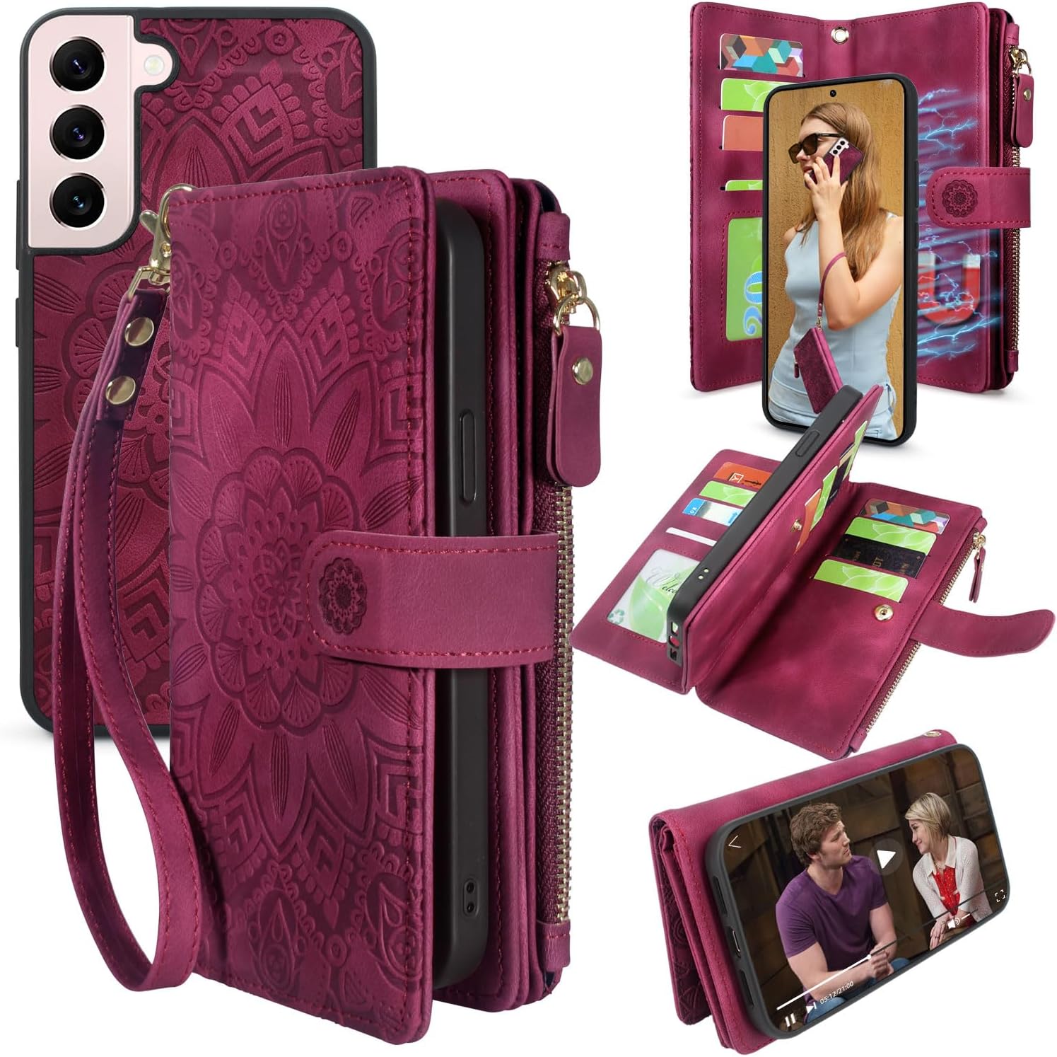 Amazon.com: Harryshell Detachable Magnetic Zipper Wallet Leather Case with Cash Coin Pocket 12 ...