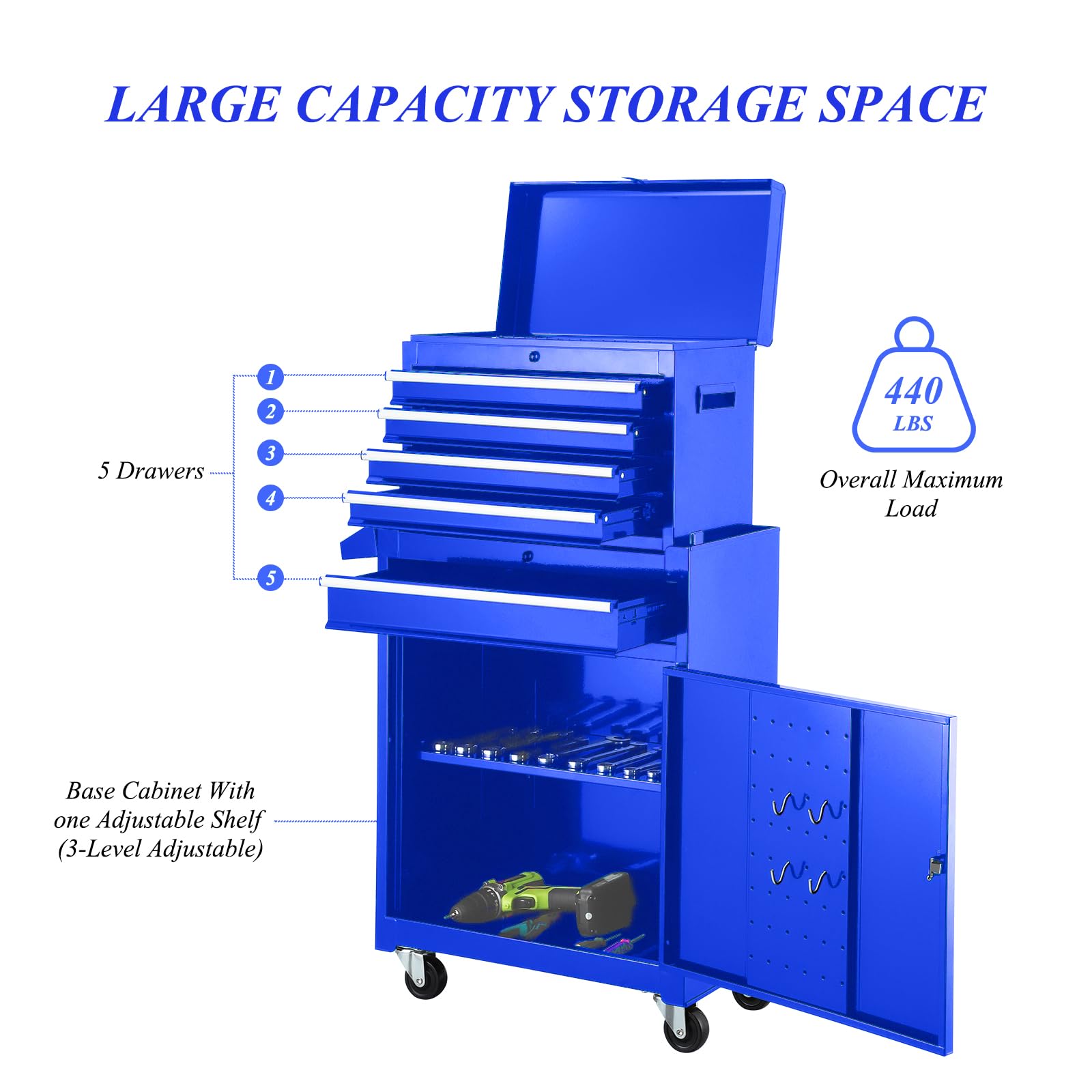 Snapklik.com : Large Tool Box,5 Drawer Blue Rolling Tool Chest On Wheels