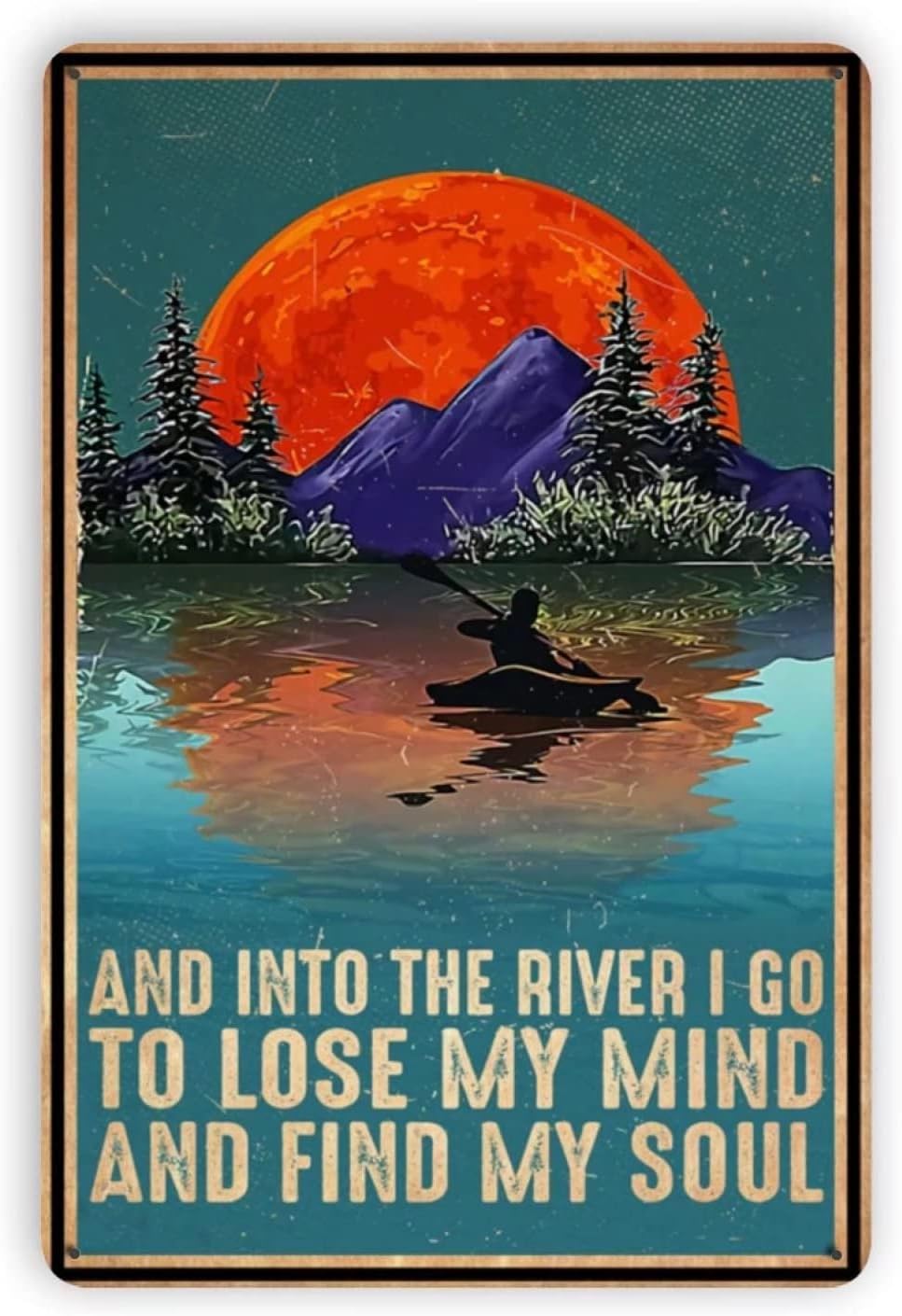 Amazon.com: Metal Tin Signs Camping Kayak On Lake Or River Wall Decor ...