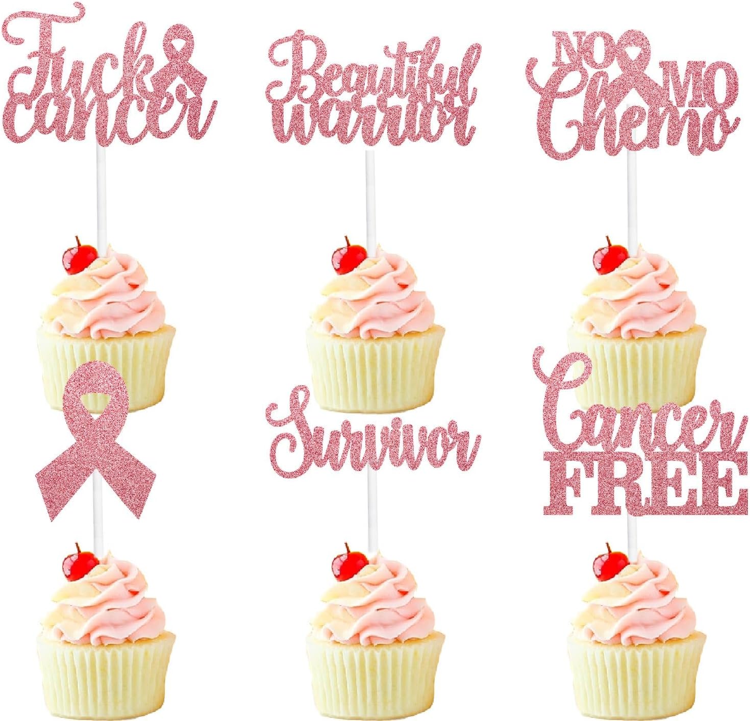 Amazon.com: Cancer Free Themed Cupcake Toppers Set of 18 No Mo Chemo ...