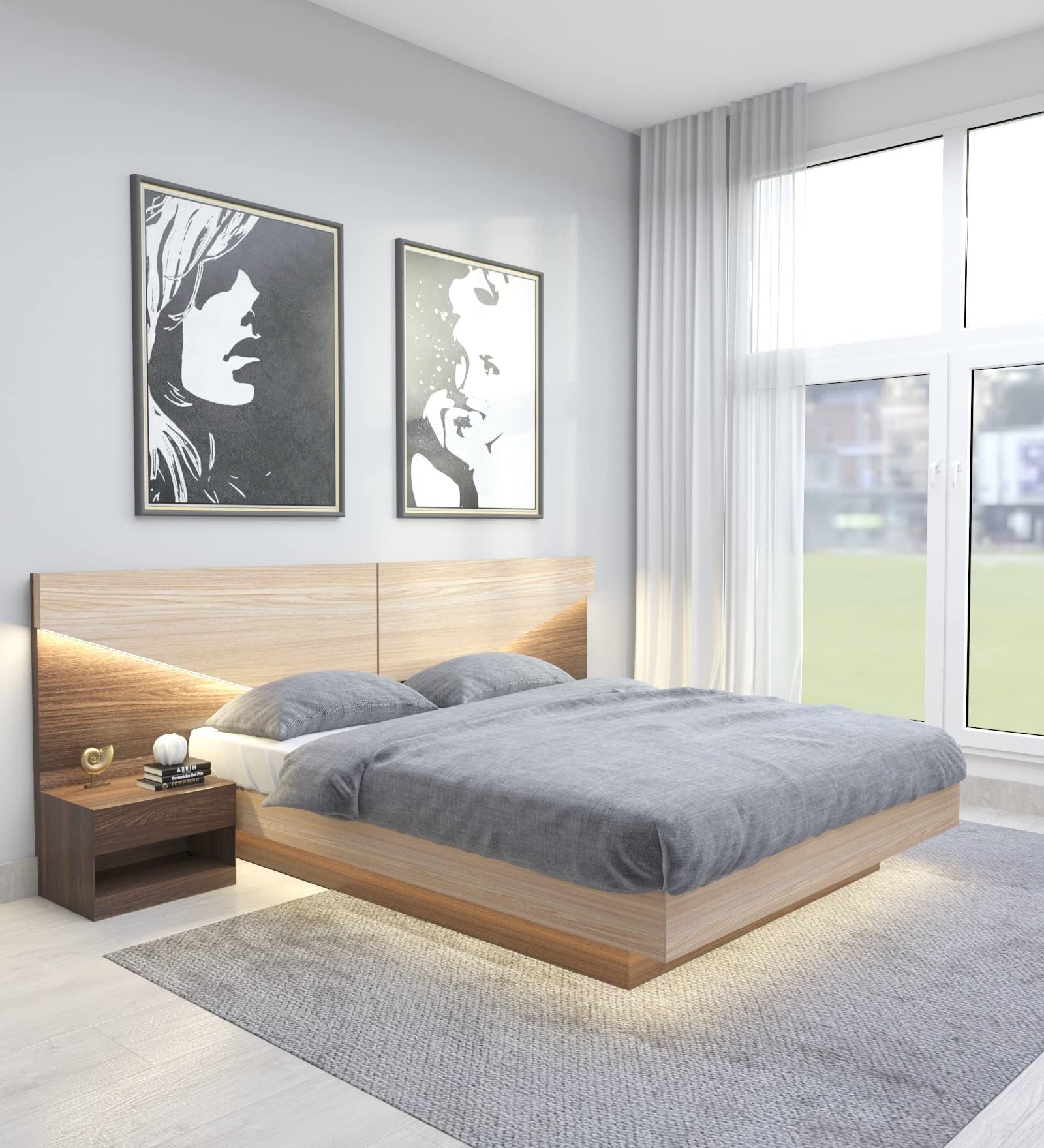 V Create Store Queen Engineered Wood Floating Storage Bed with Led ...