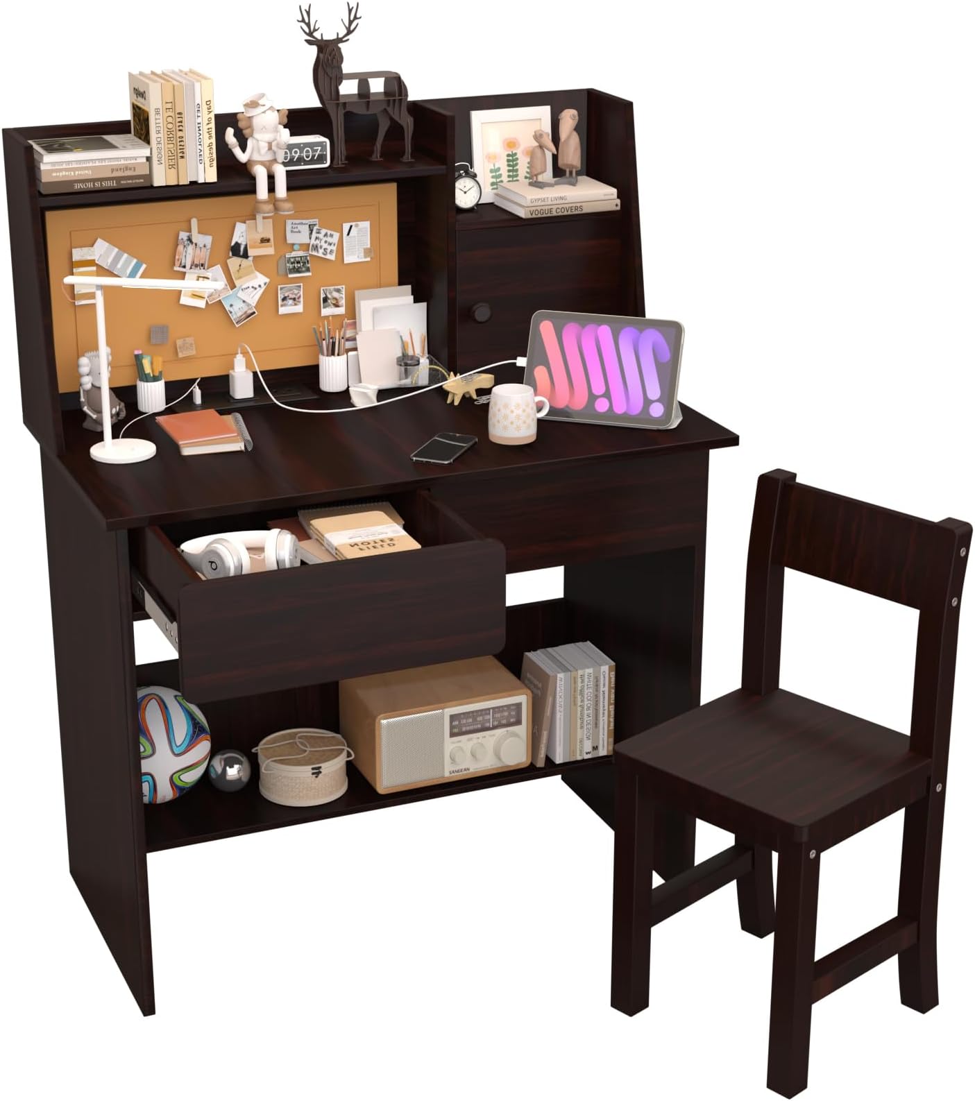 Amazon.com: SFDOU Espresso Kids Desk and Chair Set for 5-12 Year Old ...