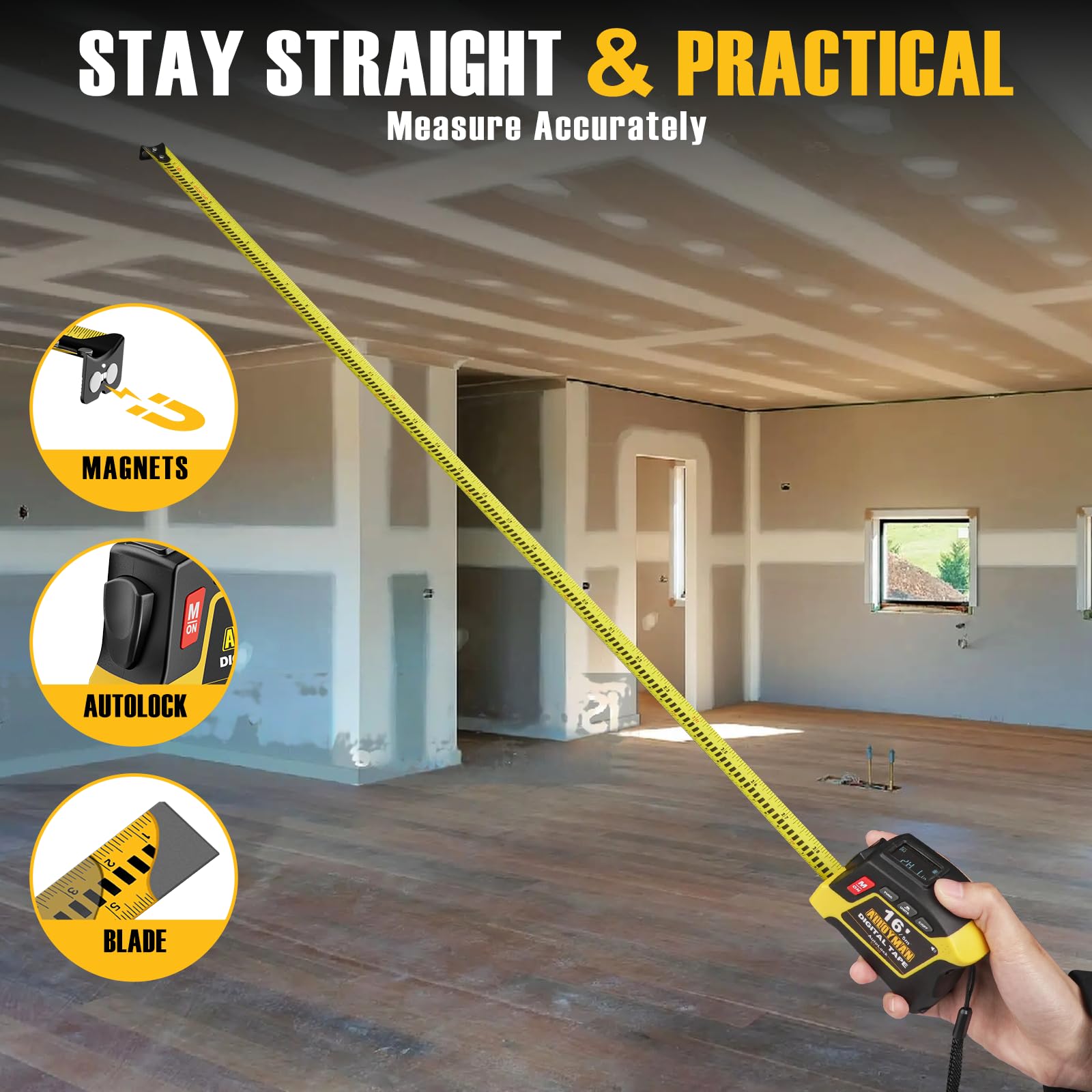 Snapklik.com : 2-in-1 Digital Tape Measure, 16Ft Measuring Tape, 50 ...