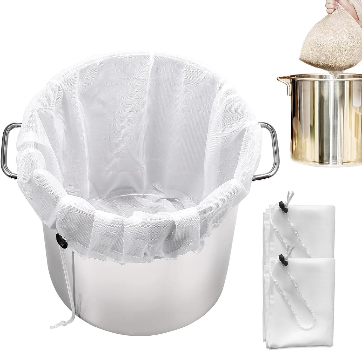 Straining-Reusable Muslin Bags - Large Mesh Strainer for Cooking, Nut ...