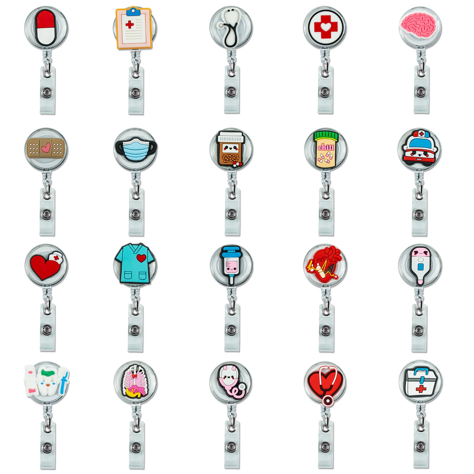 20 Pcs Nurse Badge Reels Retractable Nursing ID Holder with Clip for ...