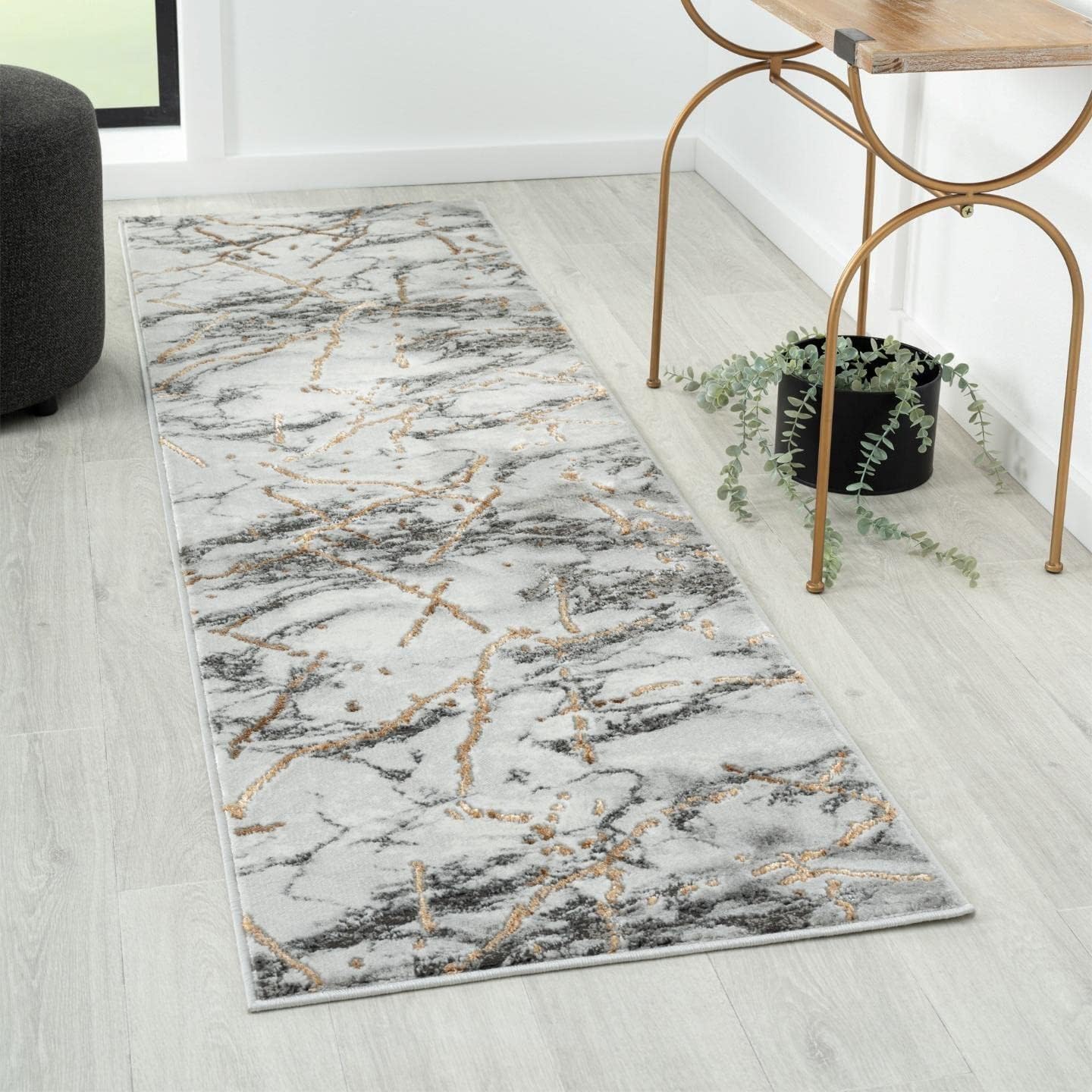 Amazon.com: LUXE WEAVERS Ivory Gold 2x7 Marble Abstract Area Rug : Home ...