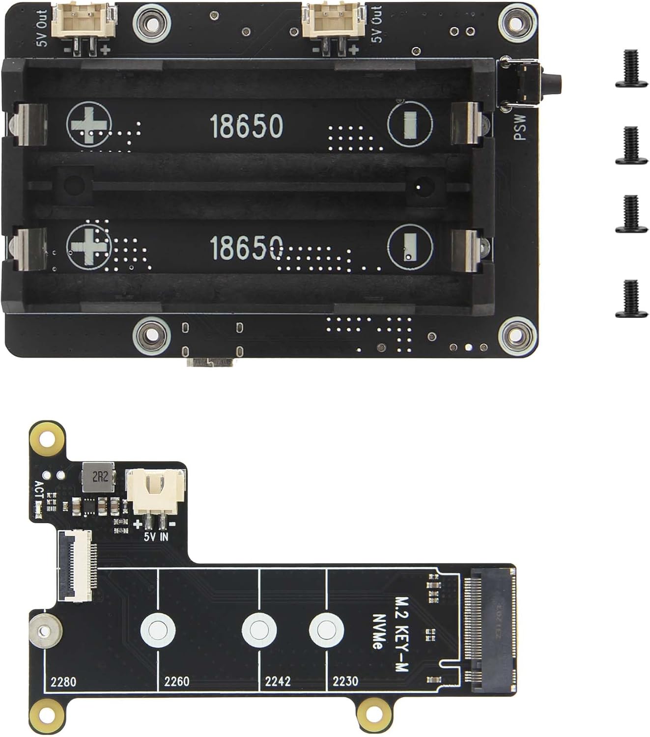 Amazon.com: Geekworm X1200 5V UPS HAT Shield+X1001 PCIe to M.2 HAT Key-M NVMe SSD PIP PCIe ...