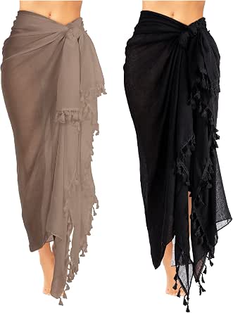 2 Pieces Women Beach Batik Long Sarong Swimsuit Cover up Wrap Pareo ...