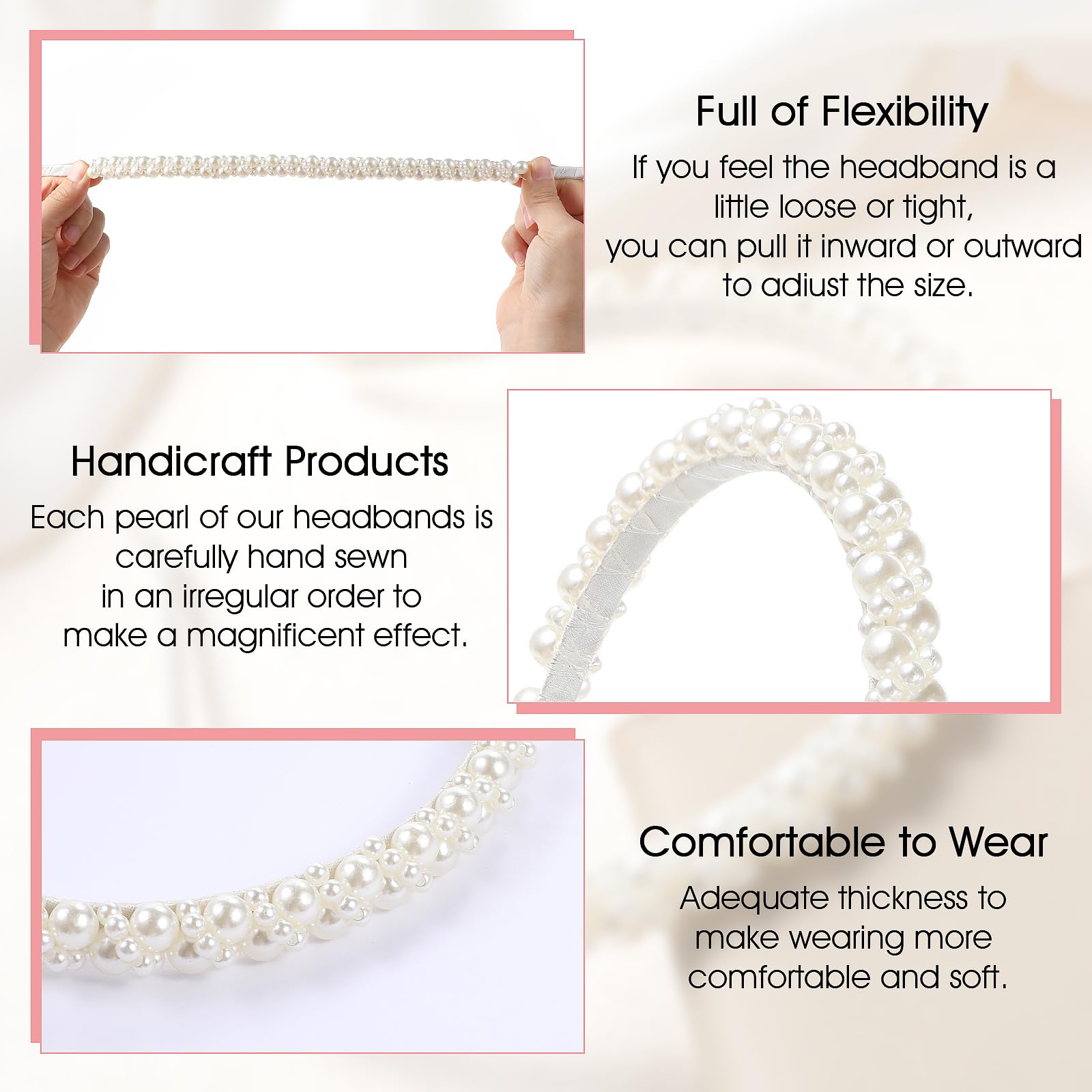 Mabor Diademas de perlas para mujeres y niñas, cómodas y elegantes, di...