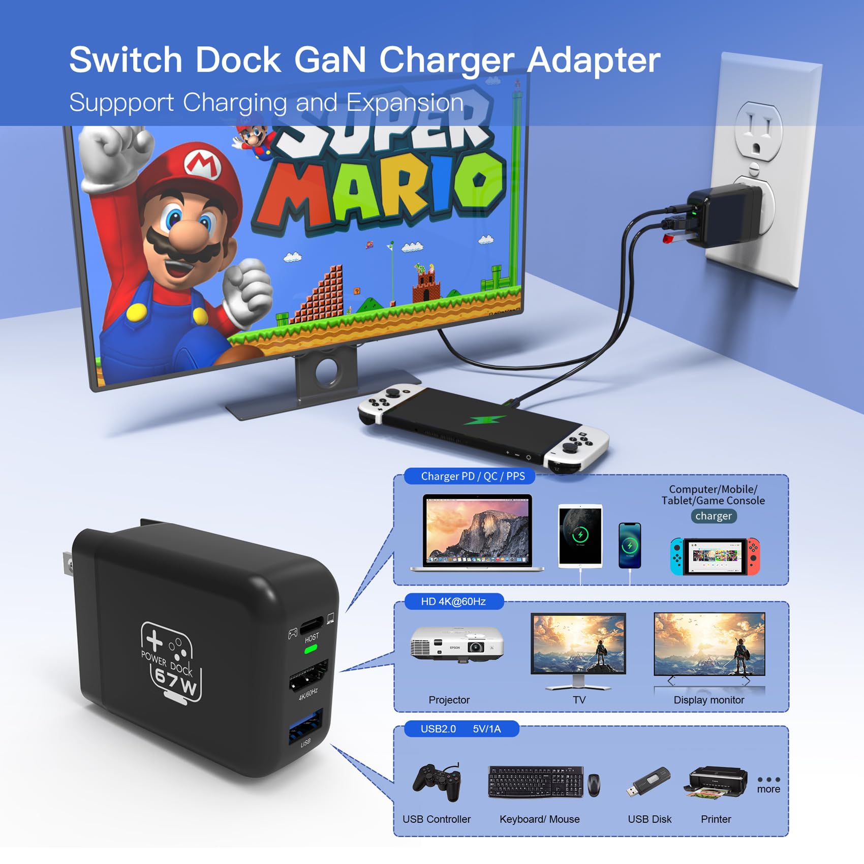 Snapklik.com : Mirabox 67W Portable Switch Dock Charger For Nintendo ...