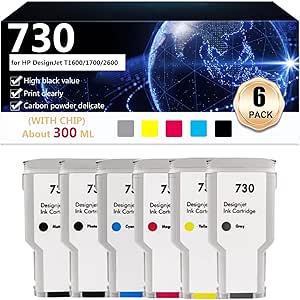Amazon.com: ZJIANHON Compatible 730 Ink Cartridges with Chip for HP DesignJet T1600 T2600 T1700 ...