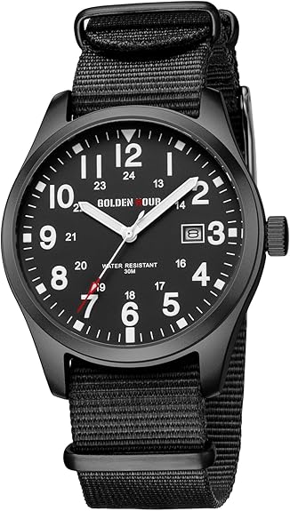 Amazon.com: GOLDEN HOUR Men's Nylon Slip-Thru Strap Watch with Military ...