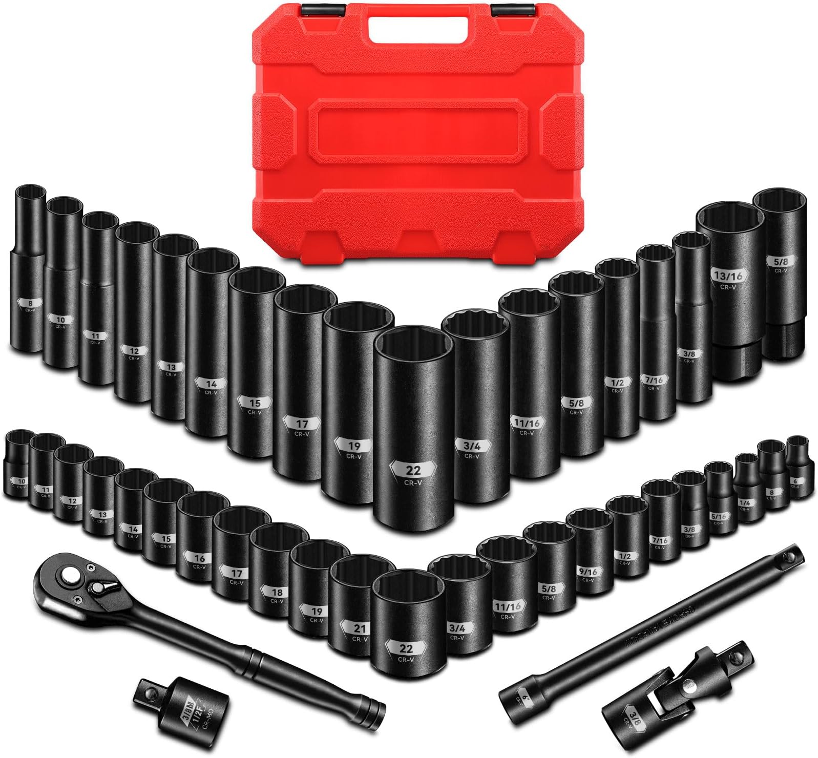Amazon.com: ELEAD 3/8'' Drive Impact Socket Set - 50-Piece Shallow & Deep Socket Set Metric and ...