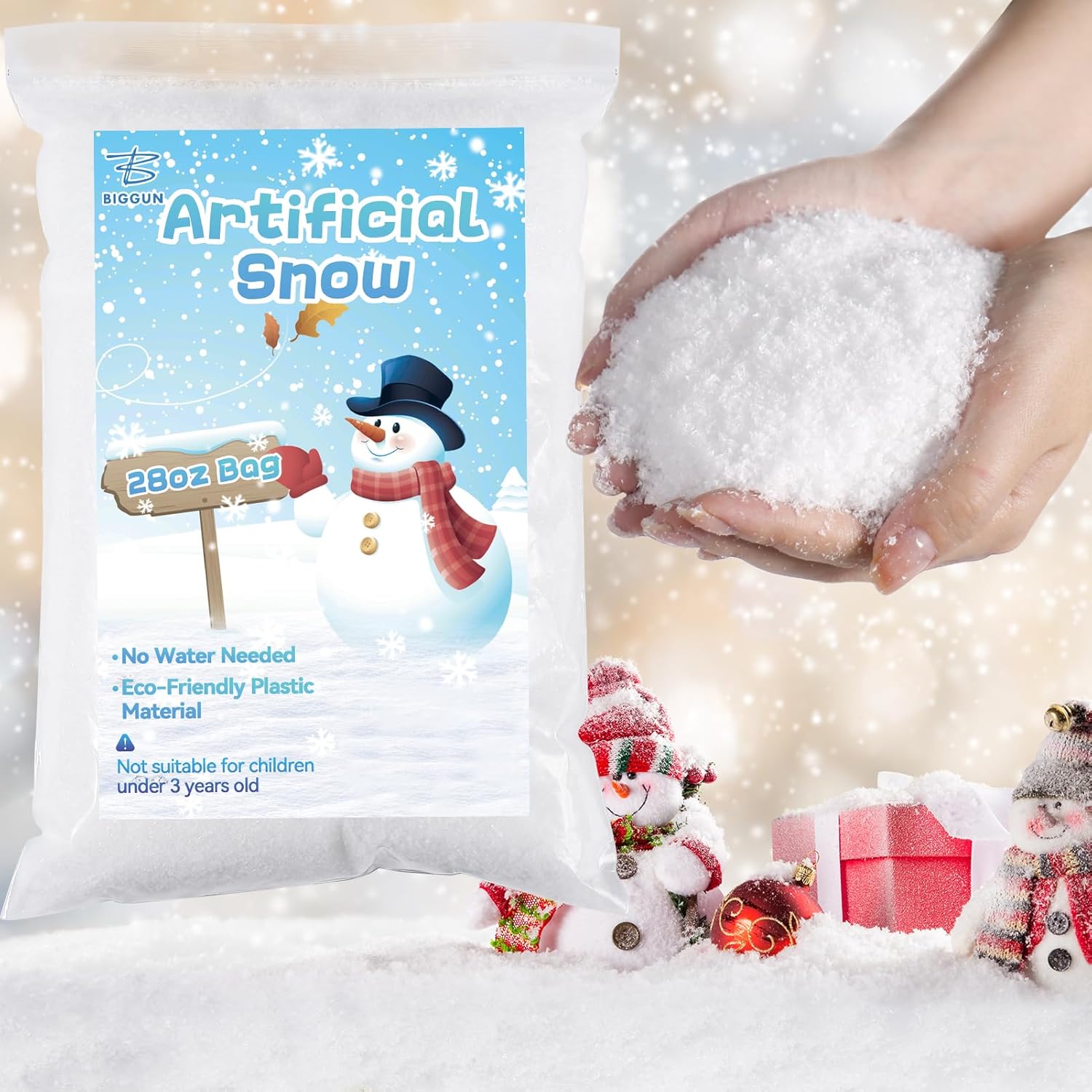 Amazon.com: Biggun 28 Oz Fake Snow Decoration, Artificial Instant Snow ...
