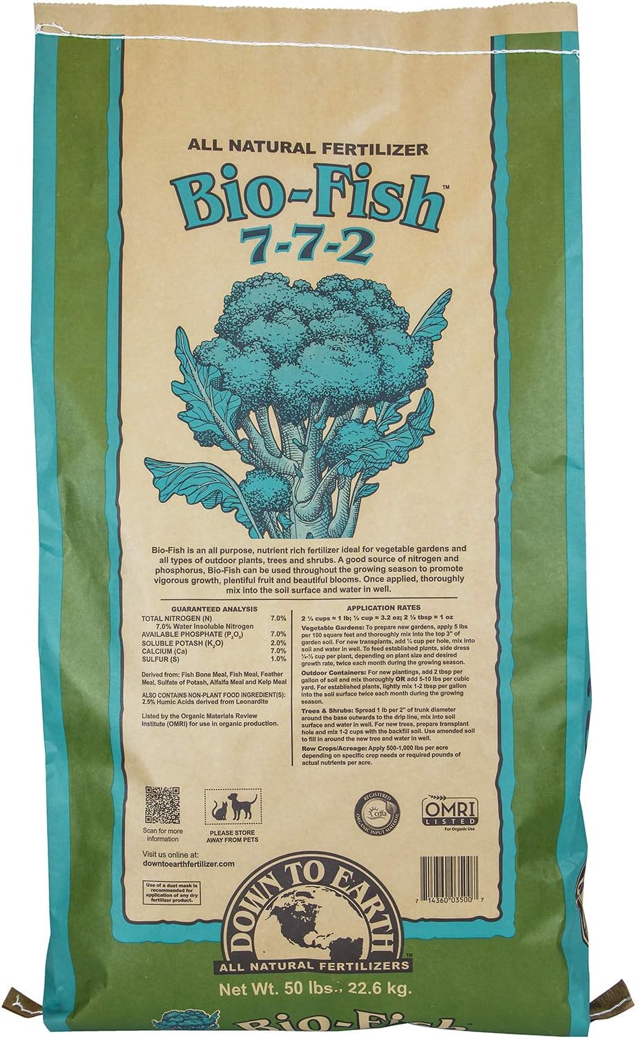 Amazon.com : Down to Earth Organic Bio-Fish Fertilizer Mix 7-7-2, 50 lb ...