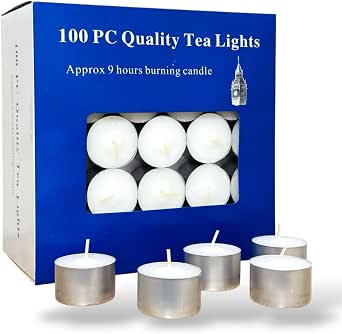 100 Pack Tea Light Candles Unscented | 9 Hour Burn | White Bulk ...