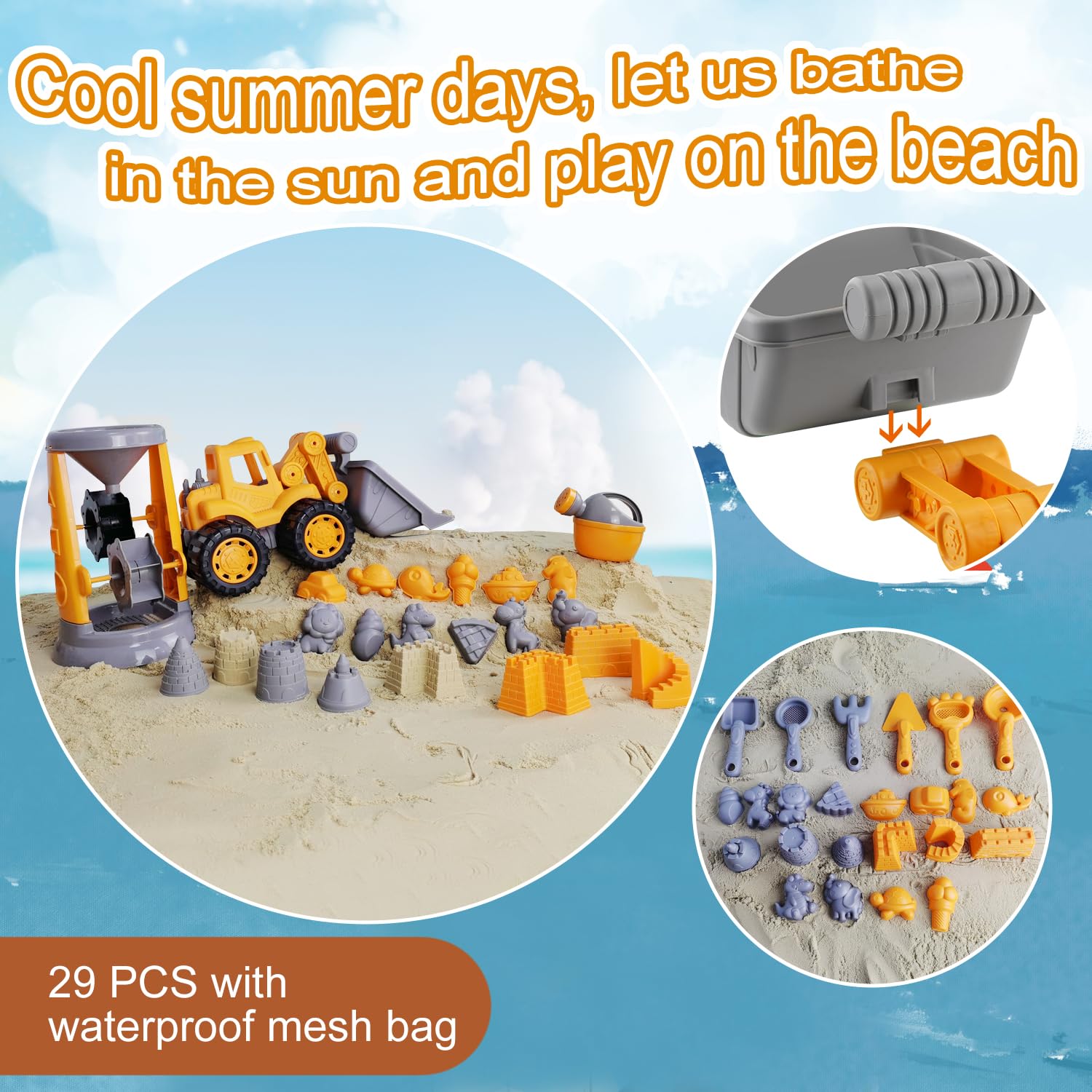 IOKUKI Long Shovel Sand Beach Toys with Big Excavator Toy, Sand Water ...