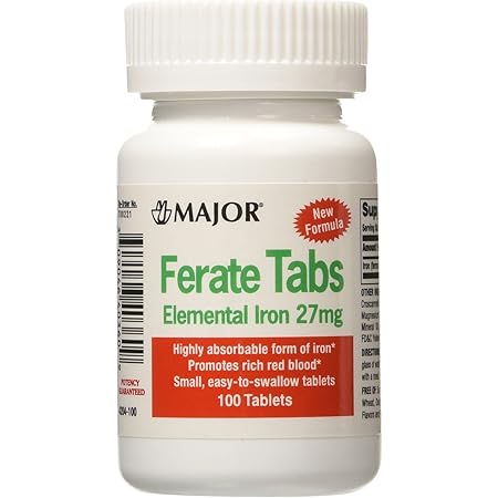 Amazon.com: Major Ferate Tabs Elemental Iron 27mg 100 tablets : Health ...