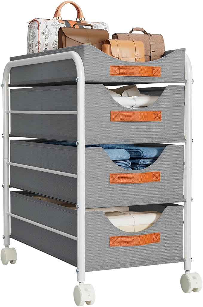 Amazon.com: DIMJ Clothes Drawer 4 Tier - Fabric Closet Drawer System ...