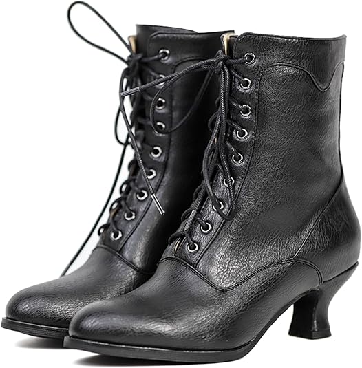 Amazon.com | Yremael Women's Black Ankle Victorian Round Toe Boots ...
