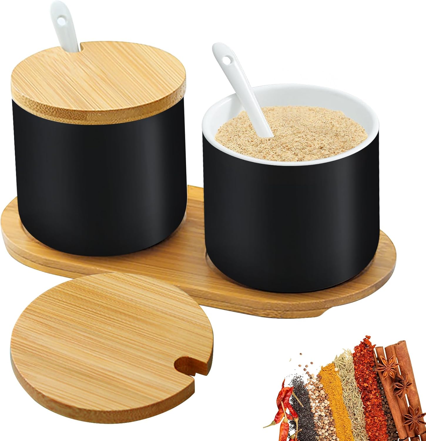 Spice Jars Set, 2 Pieces Spice Containers, Spice Jars with Spoon Lid ...