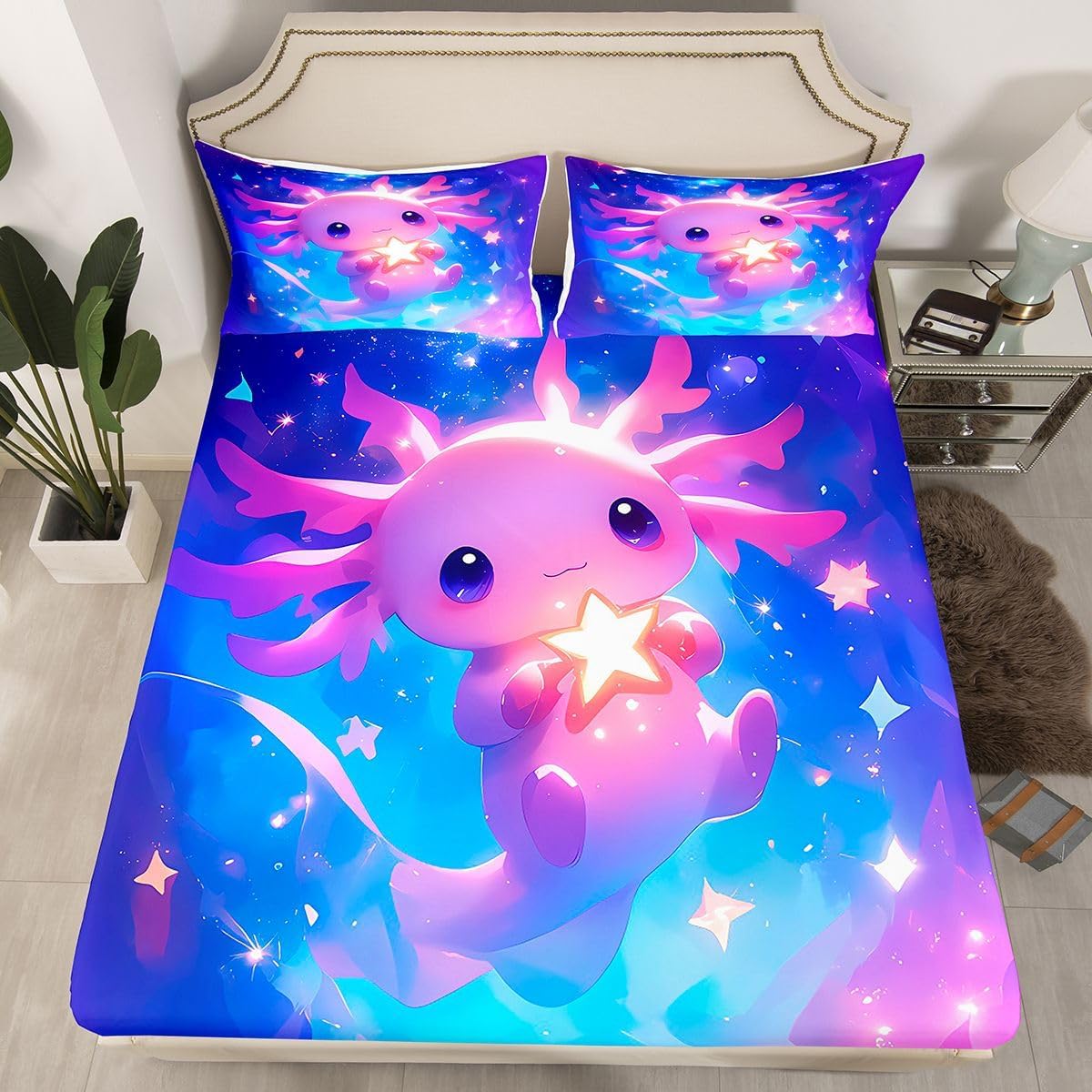 Amazon.com: Erosebridal 3D Kawaii Axolotl Fitted Sheet Twin Size for ...
