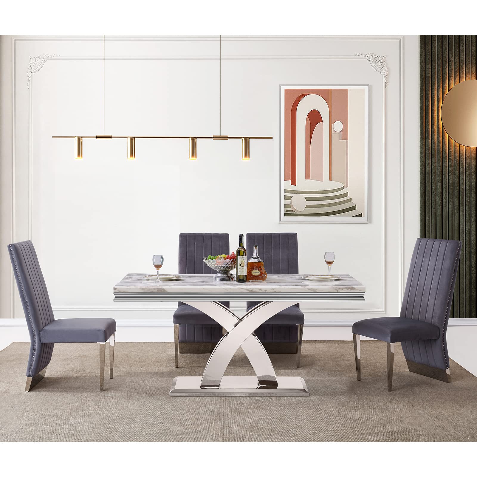 Azhome Dining Table Furniture Set 65 Inch White Modern Dining | Desertcart INDIA