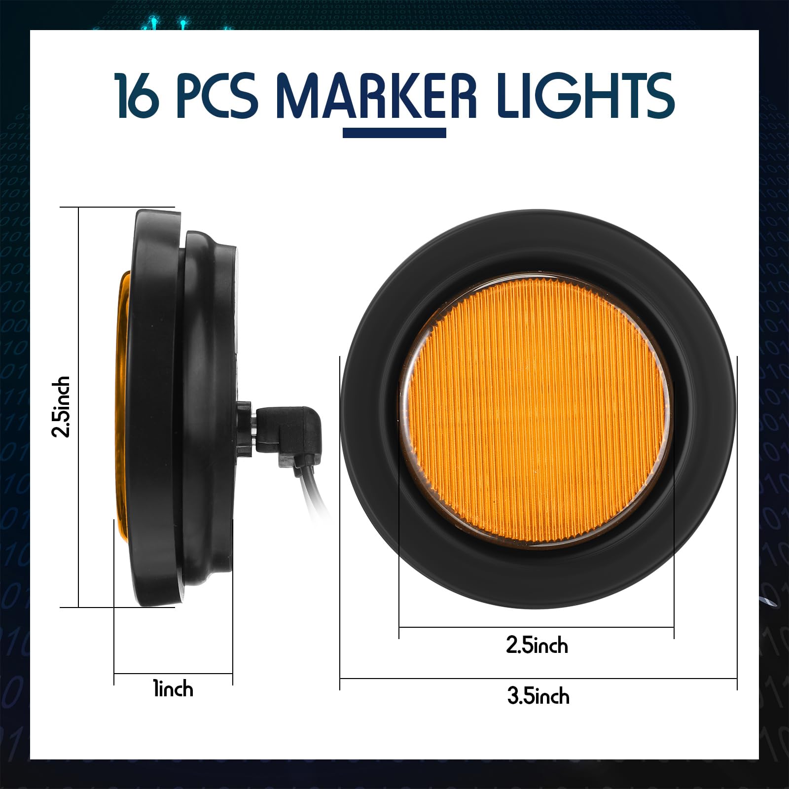 Snapklik.com : 16 Pcs 2.5 Round Clearance Lights 13 LED Front Rear Side ...