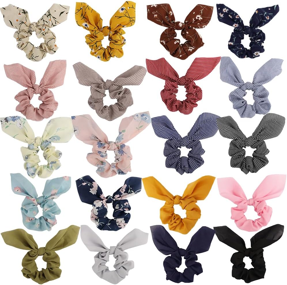 Amazon.com : AOPRIE Chiffon Hair Bunny Ear Scrunchies with Bow - 20Pcs ...