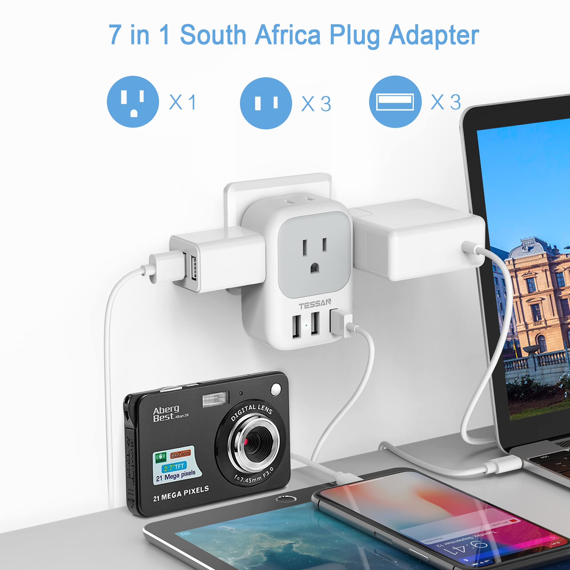Snapklik.com : TESSAN South Africa Power Adapter, Type M Travel Plug ...
